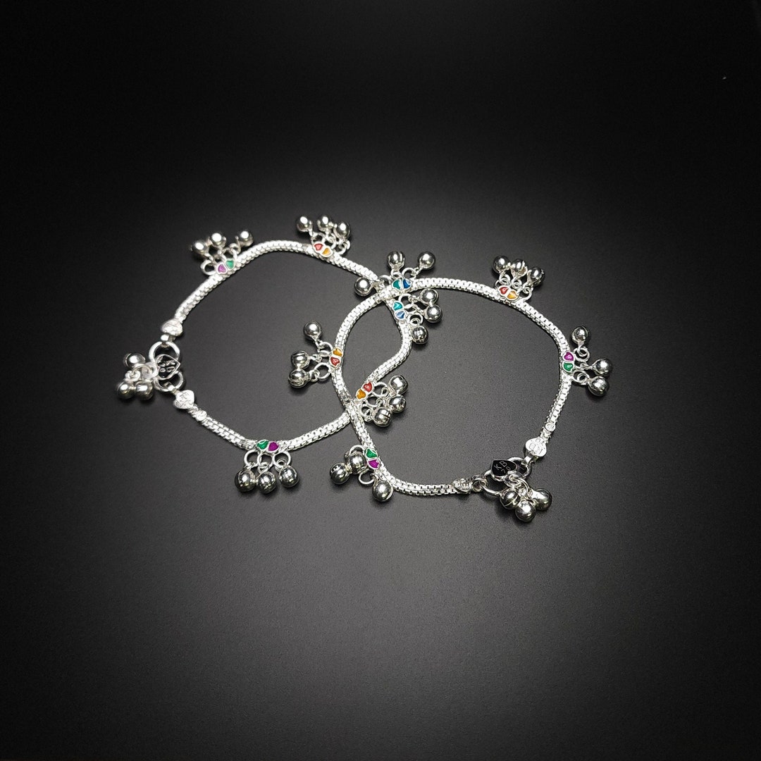 Silver Designer Anklets for Girls | Kids | 8 Inches | 1 Pair - Etsy