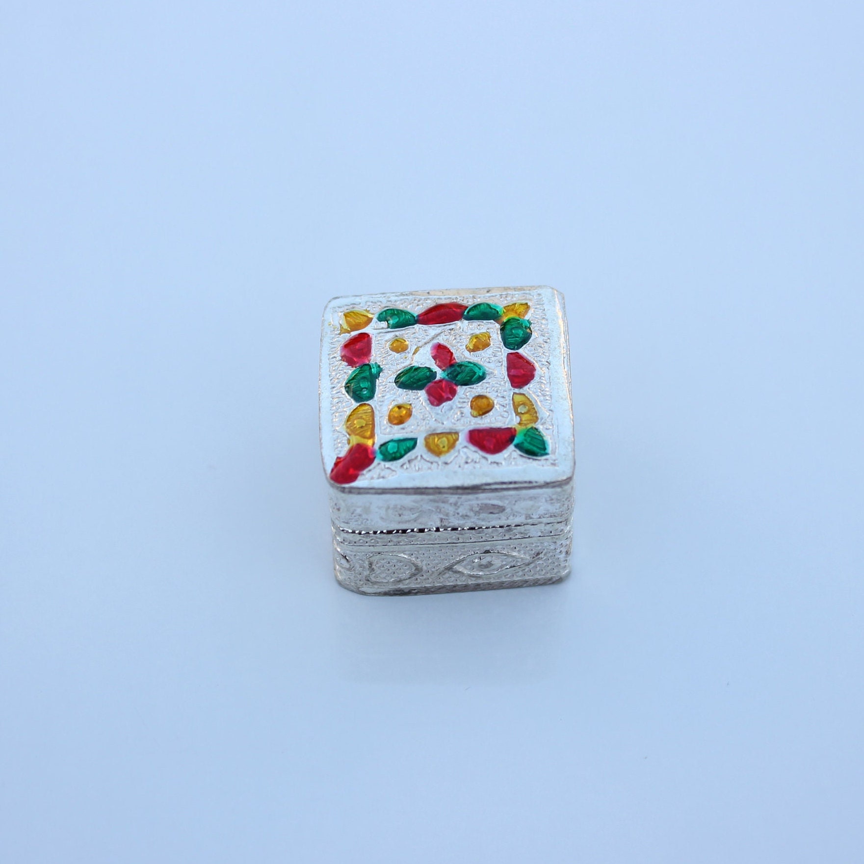 Silver Kumkum Box With Meena Work - Etsy