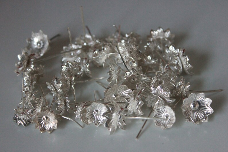 700 Purity Silver Lotus Flowers With Stem Leaf for Pooja Kamal Flower ...