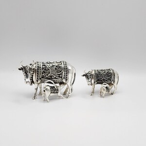925 Silver Cow With Calf Idol | Kamdhenu Cow | Multiple Sizes - Etsy