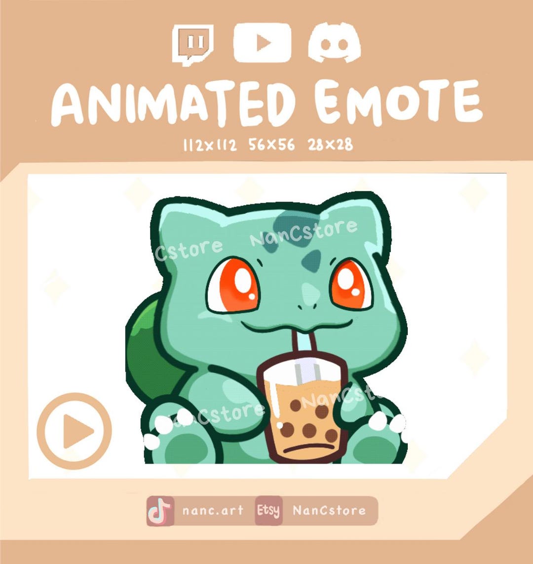 Animated Bulbasaur Drinking Boba Emotes | Cute Pokemon | Twitch Discord ...