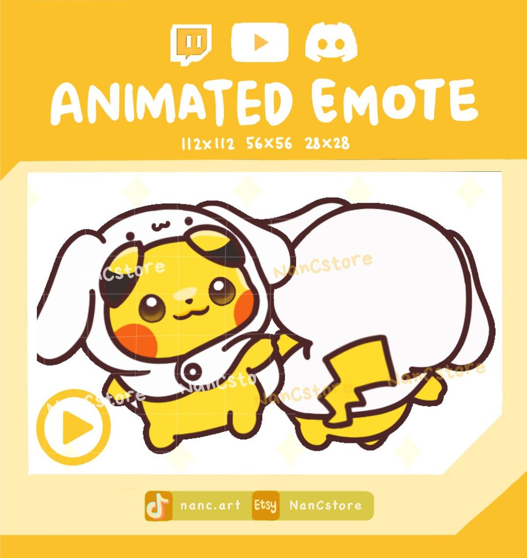 Kawaii Bunny Hat Pikachu Animated Emotes for Twitch and Discord | Spin ...