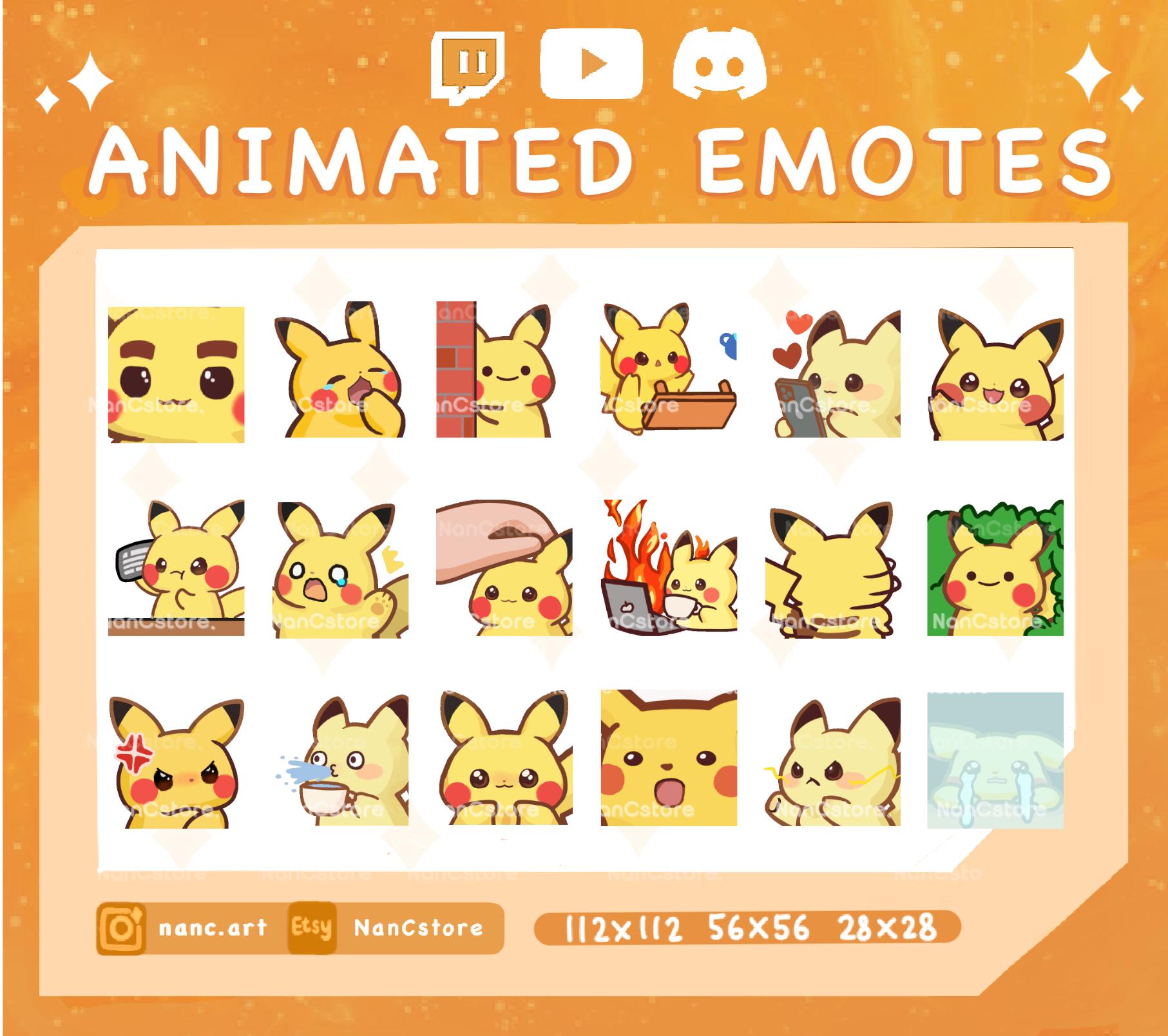 18 Cut Animated Pikachu Emotes for Twitch and Discord | Funny Adorable ...