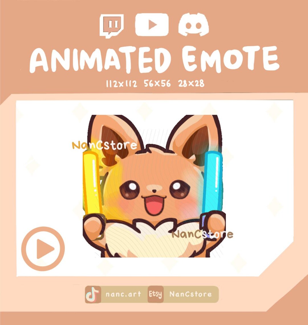 Excited Eevee Waving Light Stick | Animated Pokemon Emotes for ...