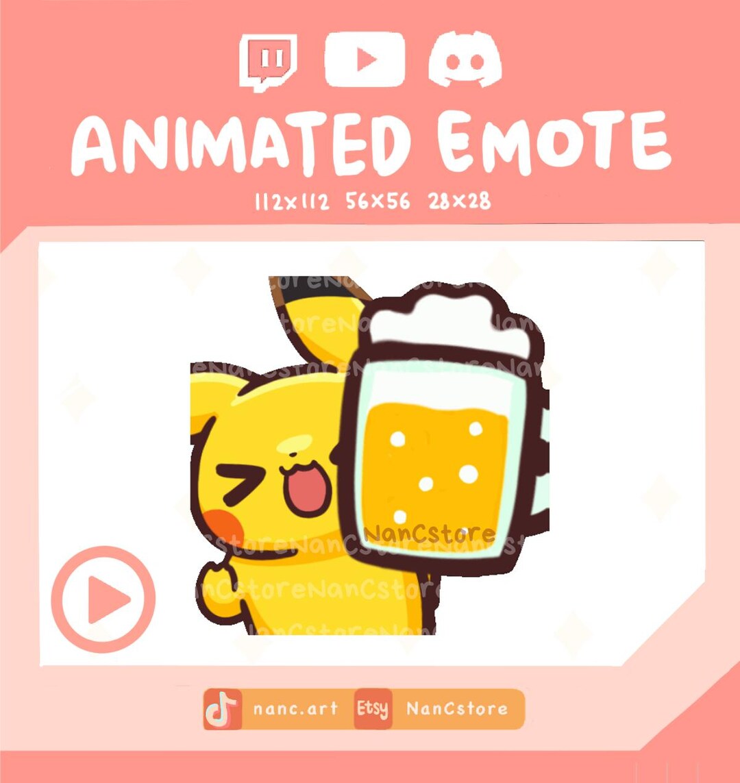 Animated Pikachu Holding Beer and Cheers Emotes | Streaming Cartoon ...