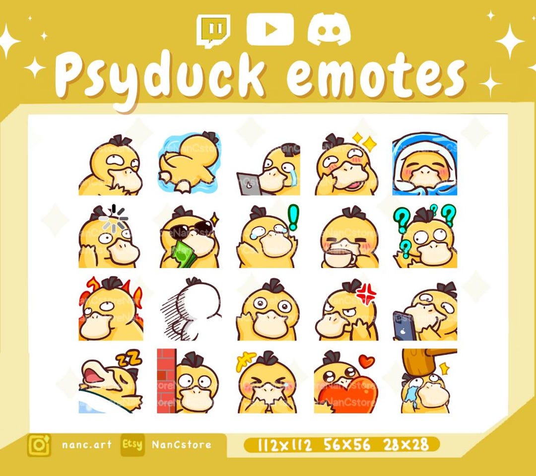 Silly Cute Psyduck MEGA Emote Pack — 20 Emotes for Streaming | Instant ...