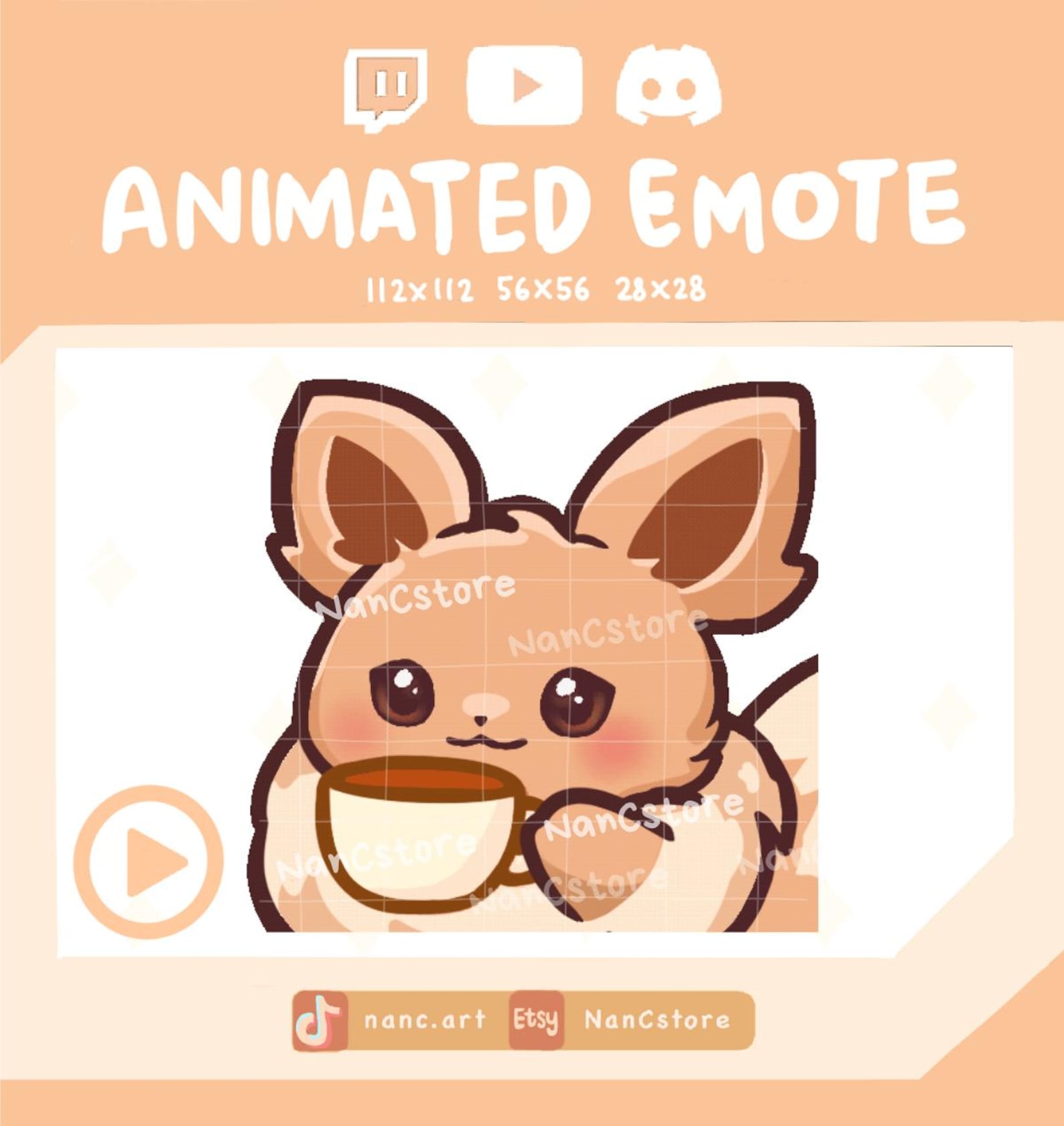 Eevee Sipping Cup of Tea Animated Emotes | Cute Streaming Chats Emoji ...