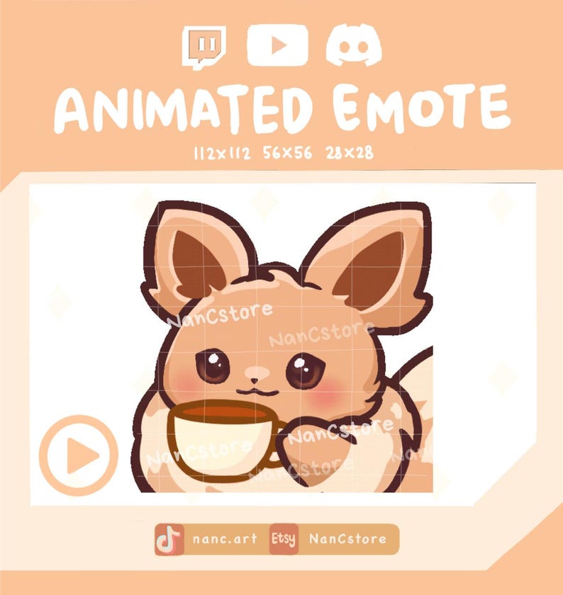 Eevee Sipping Cup of Tea Animated Emotes | Cute Streaming Chats Emoji ...