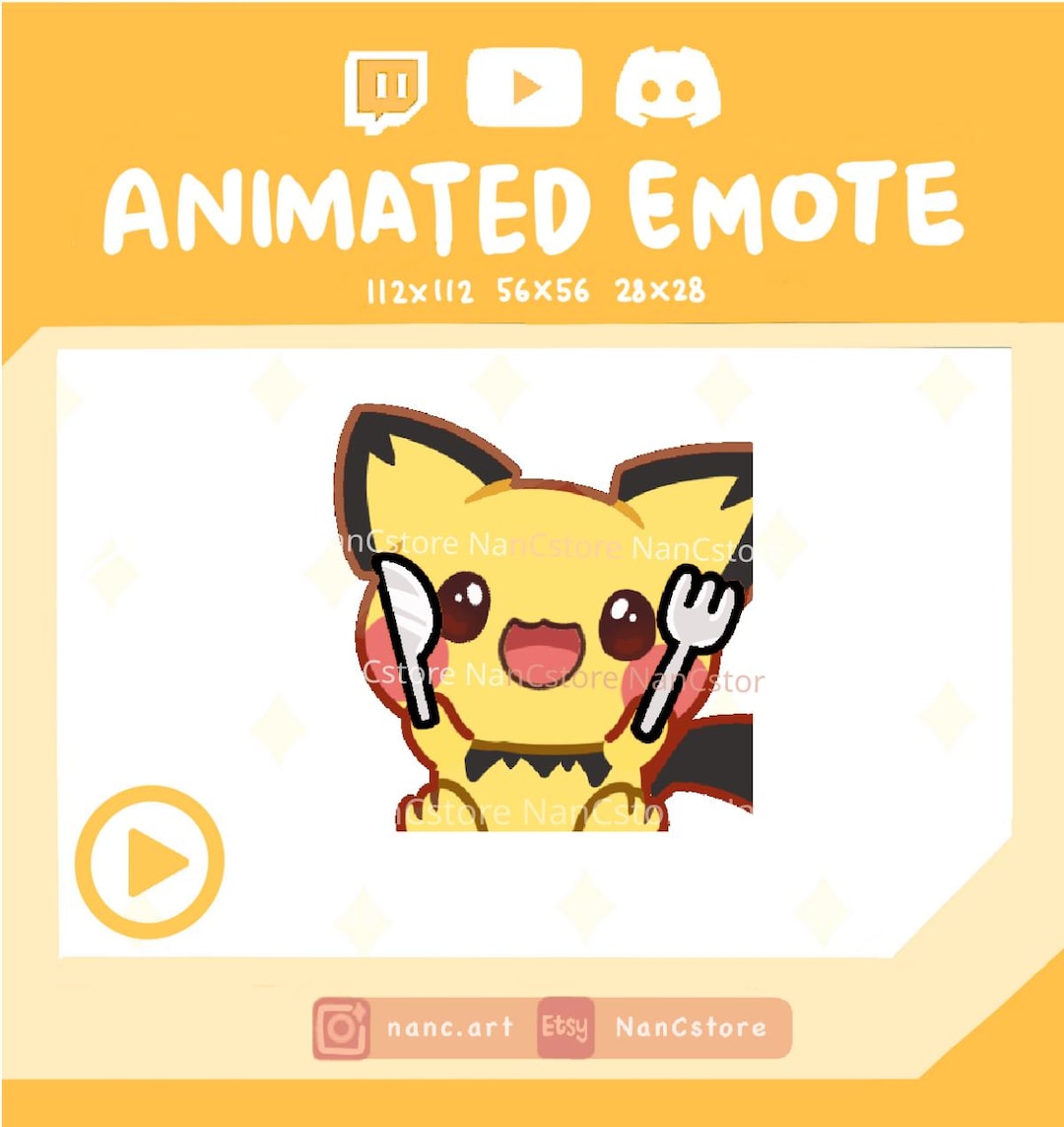 Animated Hungry Pichu Holding Knife and Fork Emotes | Chibi Pokemon ...