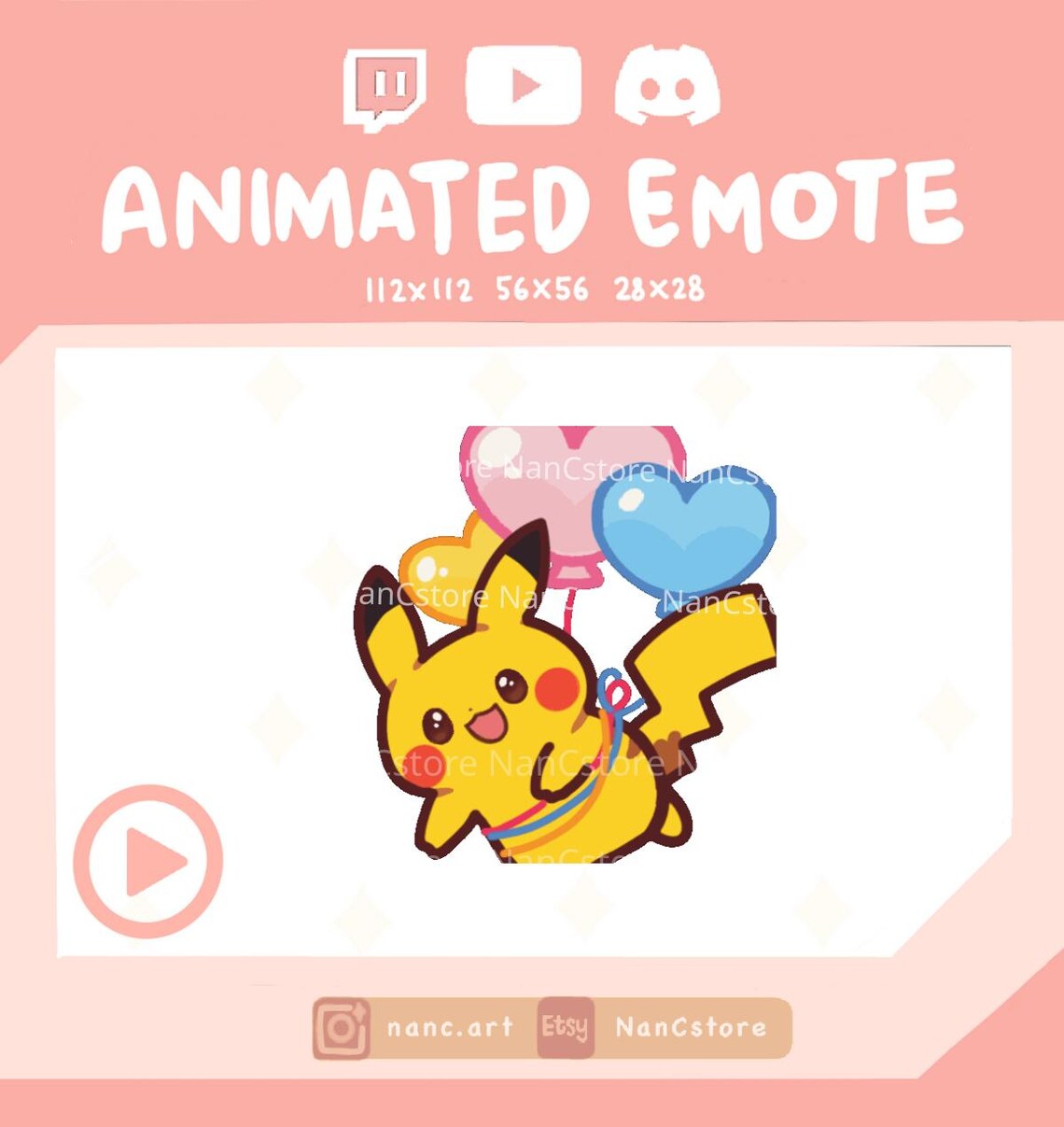 Animated Balloon Pika Flying Emotes | Chibi Pikachu | Streaming Kawaii ...