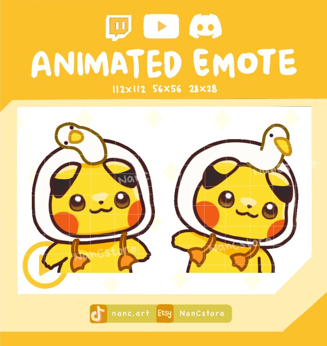 Kawaii Duck Hat Pikachu Animated Emotes for Twitch and Discord | Wiggle ...