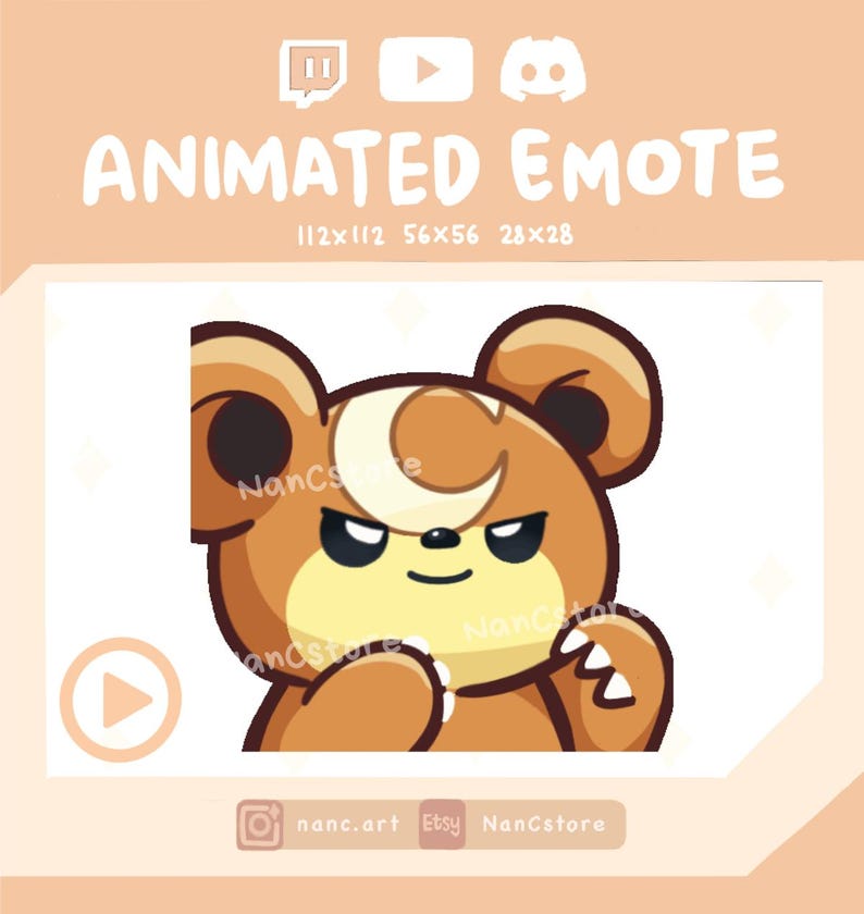 Punching Teddiursa Animated Emotes | Chibi Pokemon | Streaming Kawaii ...