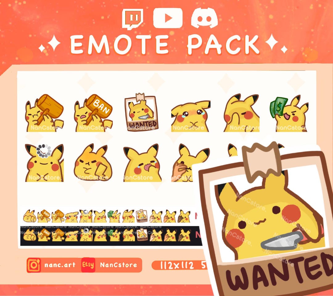 Smol Pikachu Emote Pack (B) — 12 Emotes for Streaming | Minimalist Set ...