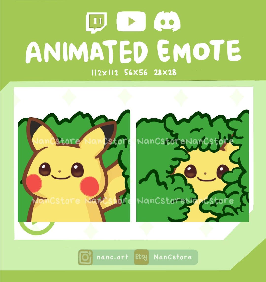 Animated Pikachu Hiding Bush Emotes | 2 Variations | Adorable Streaming ...