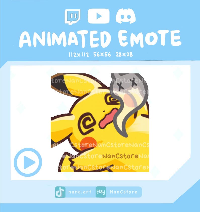 Faint Dead Pikachu Animated Emotes | Cute Pokemon | Twitch Discord ...