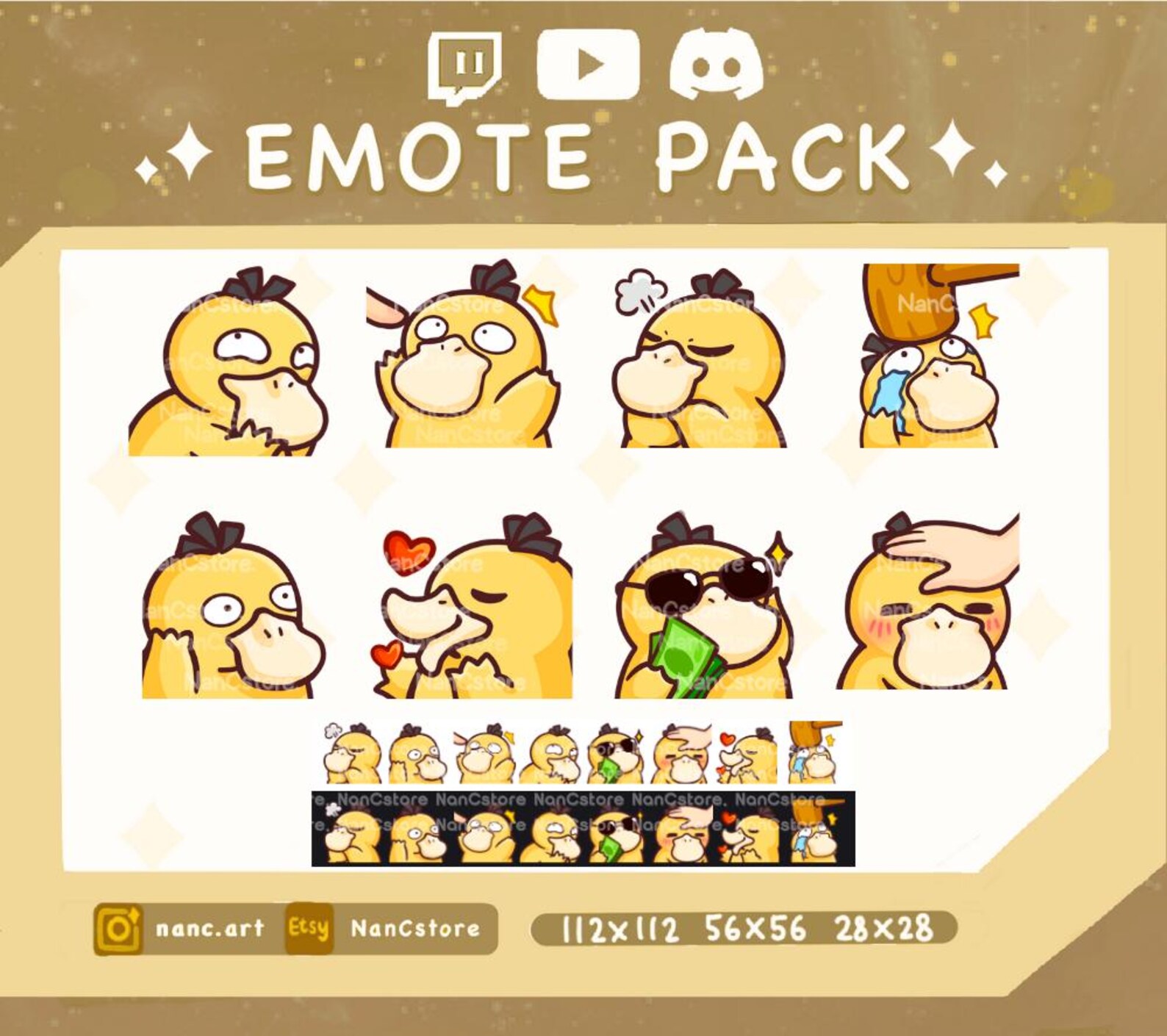 Silly Cute Psyduck Emote Pack (A) — 8 Emotes for Streaming | Instant ...