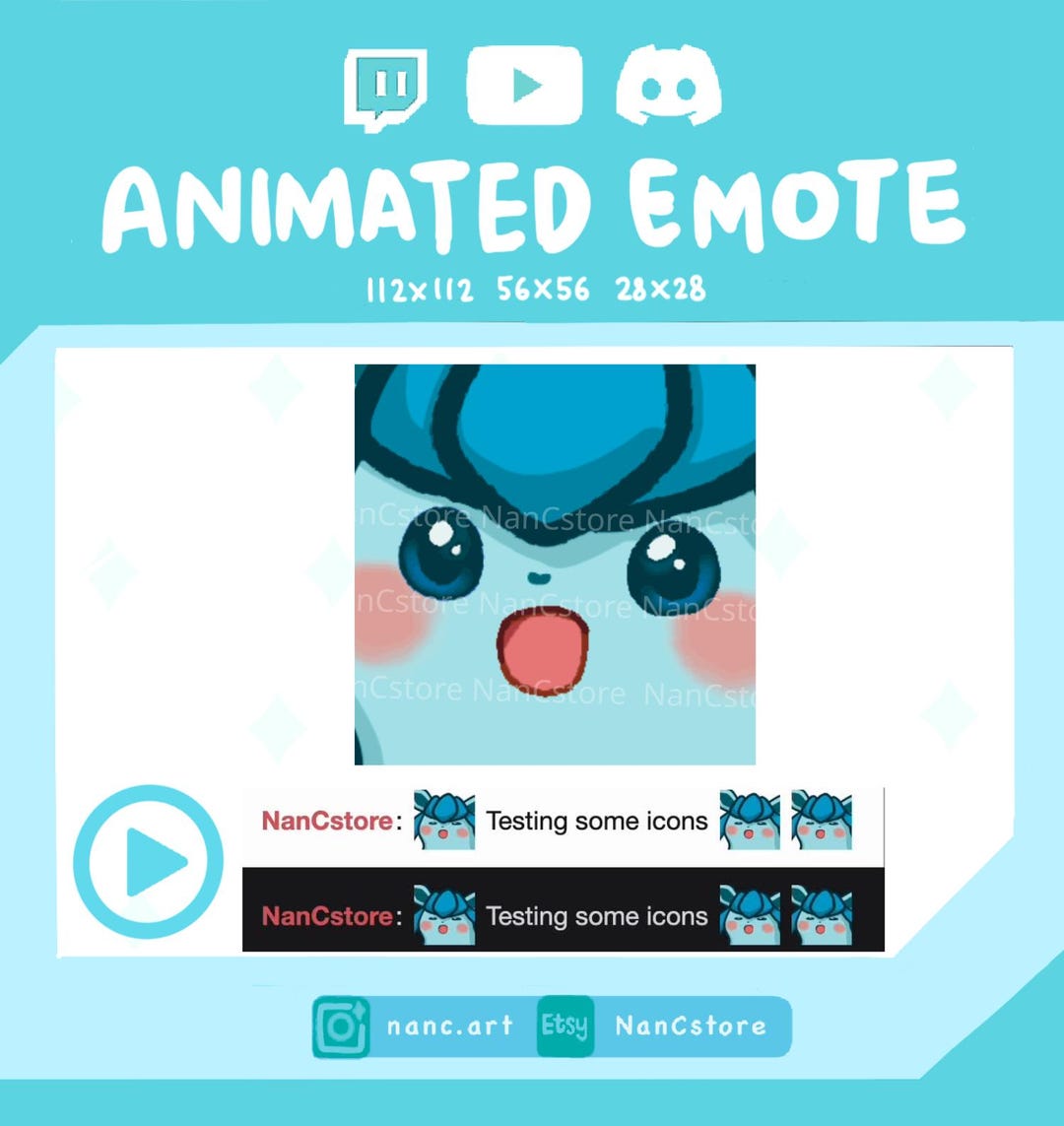 Animated Shocked Glaceon Eevee Emotes | Chibi Eevee | Streaming Emoji ...