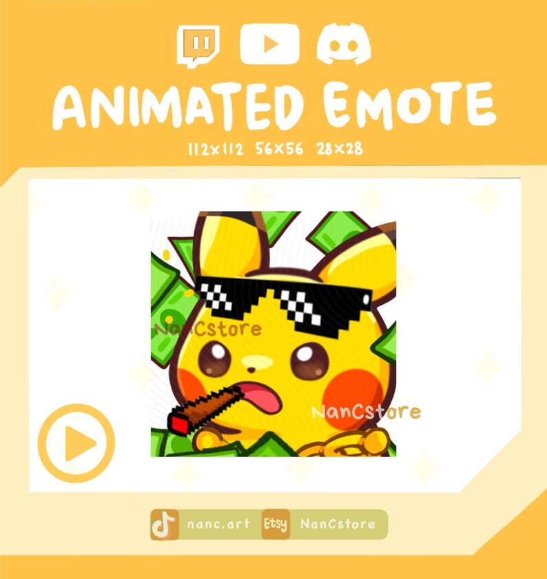 Rich Pikachu Animated Emotes | Pokemon Wealth Chat Emojis Twitch ...