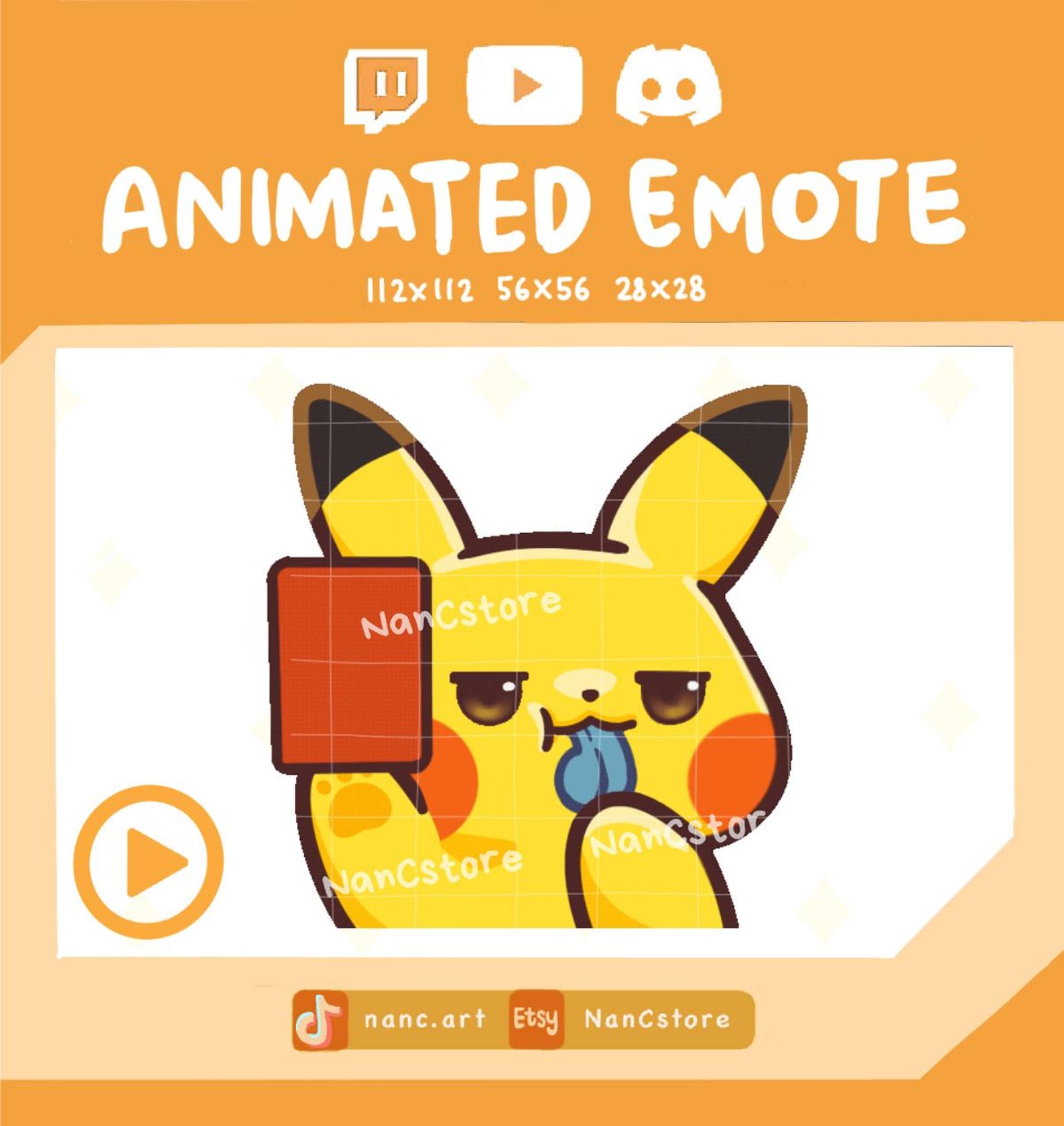 Animated Red Card Pikachu Emotes | Chibi Pokemon | Twitch Discord Chats ...