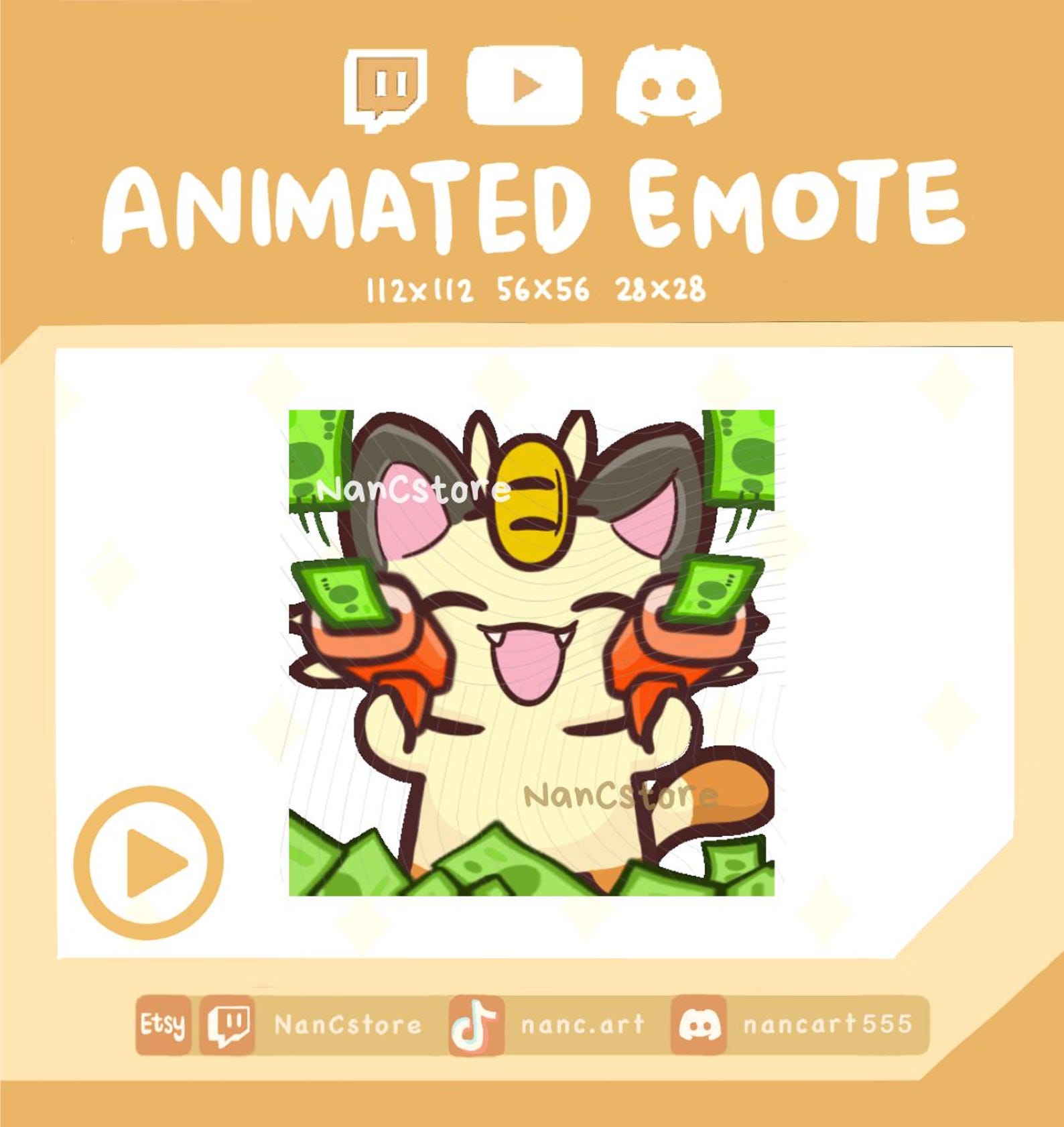 Animated Meowth Money Gun Emote | Discord Twitch Pokemon Alert ...