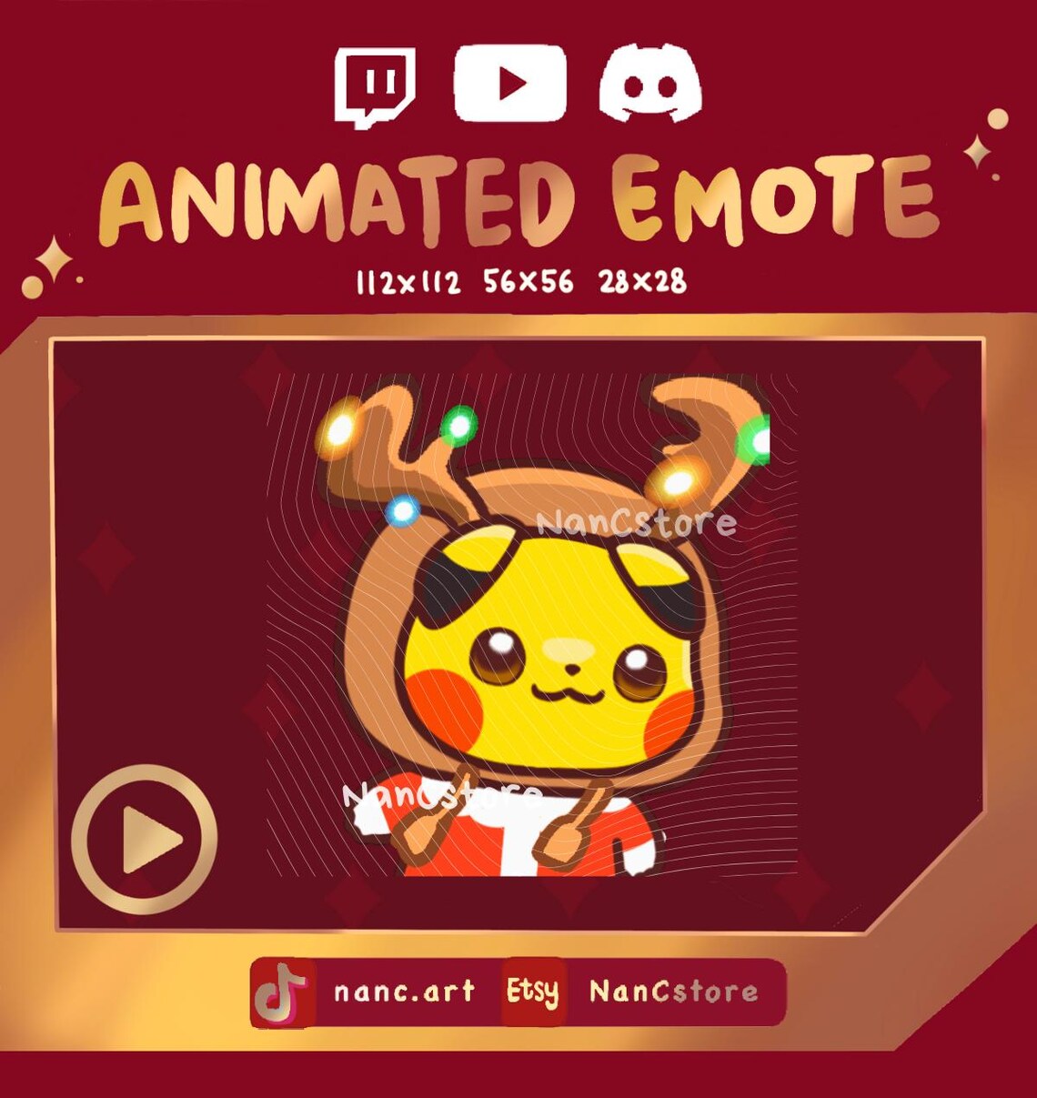 Kawaii Deer Hat Pikachu Animated Emotes for Twitch and Discord ...