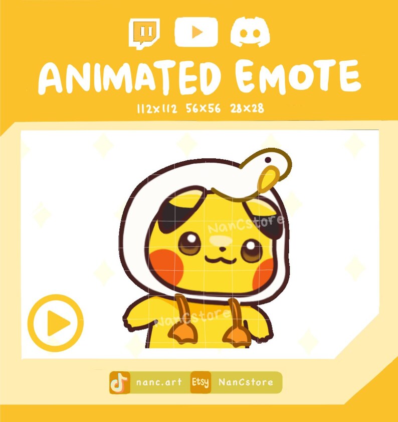 Kawaii Duck Hat Pikachu Animated Emotes for Twitch and Discord | Wiggle ...