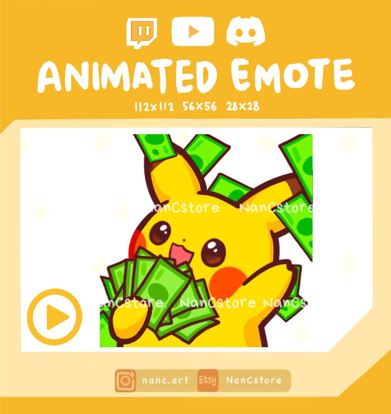Animated Excited Pikachu Making Money Rain Emote | Twitch Emote Discord ...