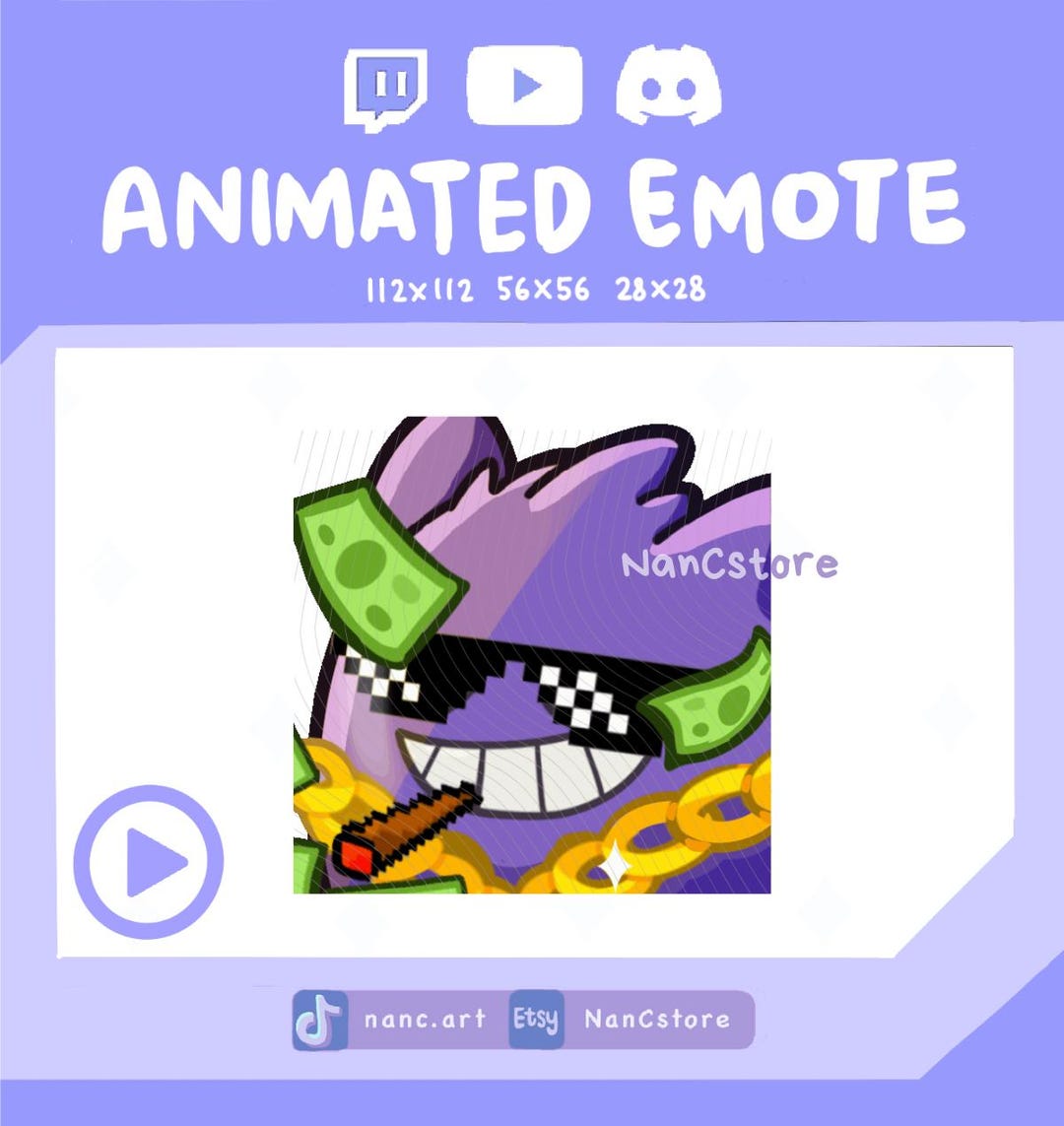 Rich Gengar Animated Emotes | Pokemon Wealth Chat Emojis for Twitch ...