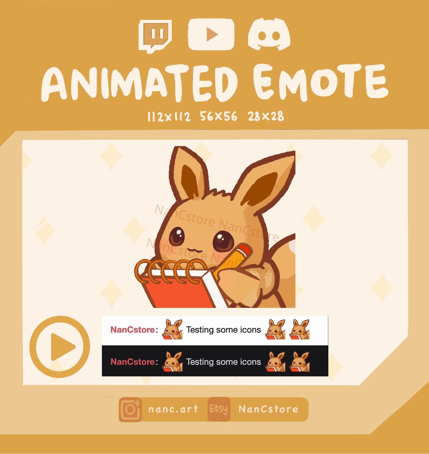Animated Focus Eevee Jotting Notes Emotes | Chibi Eevee | Streaming ...