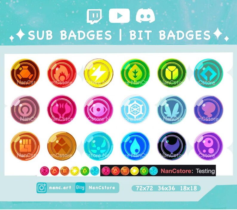 Pokemon Types Sympbol Badges for Twitch Youtube | Sub Badges | 18 ...