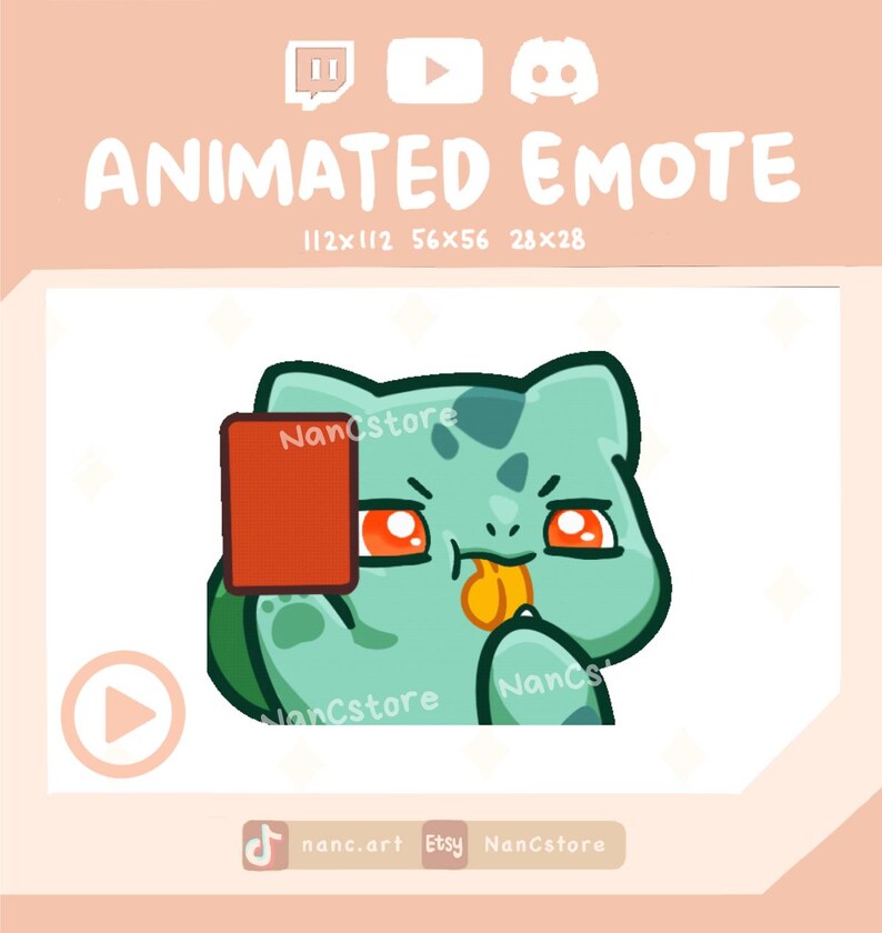 Red Card Bulbasaur Animated Emotes | Pokemon Streaming Assets | Cute ...