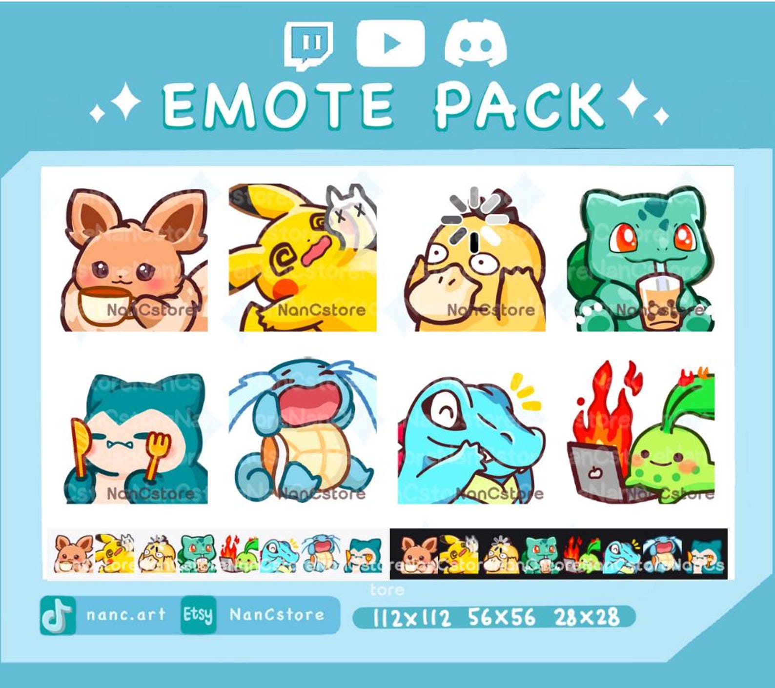 Cute Pokemon Twitch Emote Pack — 8 Emotes for Streaming Chats | Instant ...