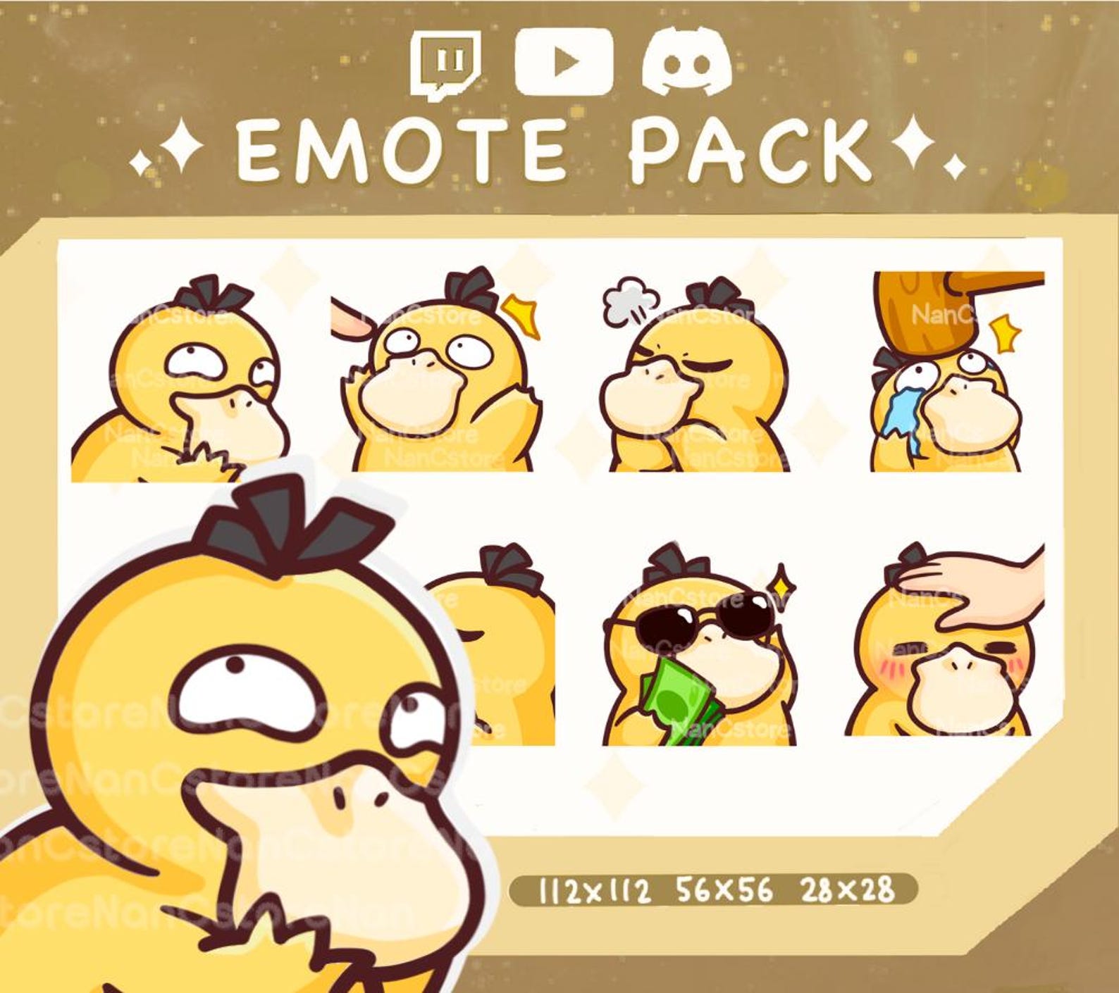 Silly Cute Psyduck Emote Pack (A) — 8 Emotes for Streaming | Instant ...