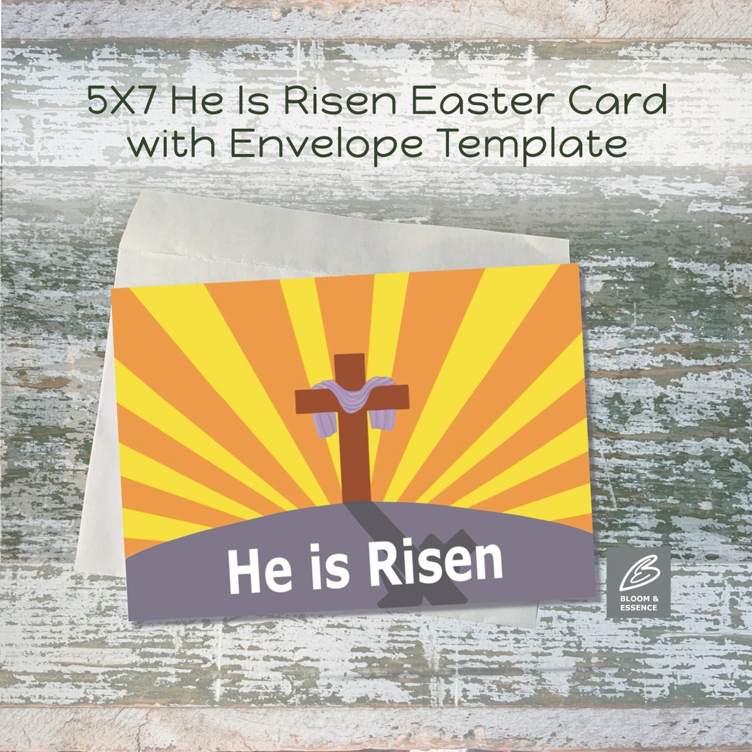 He is Risen Easter Card Printable Resurrection Card 5x7 Christian Cross ...
