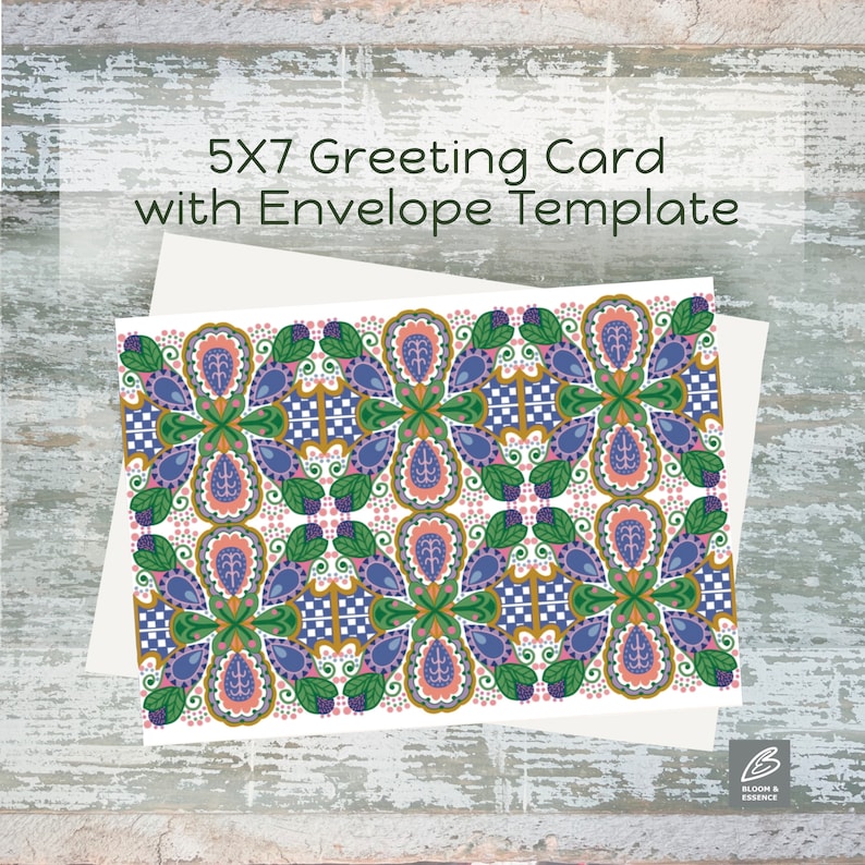 Greeting Card Printable 5”x7” Blank Handmade Folk Art Surface Pattern ...