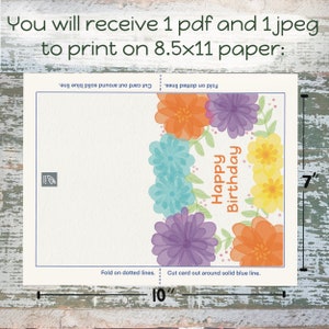 Printable Happy Birthday Card 5”x7” Blank Handmade Floral Watercolor ...