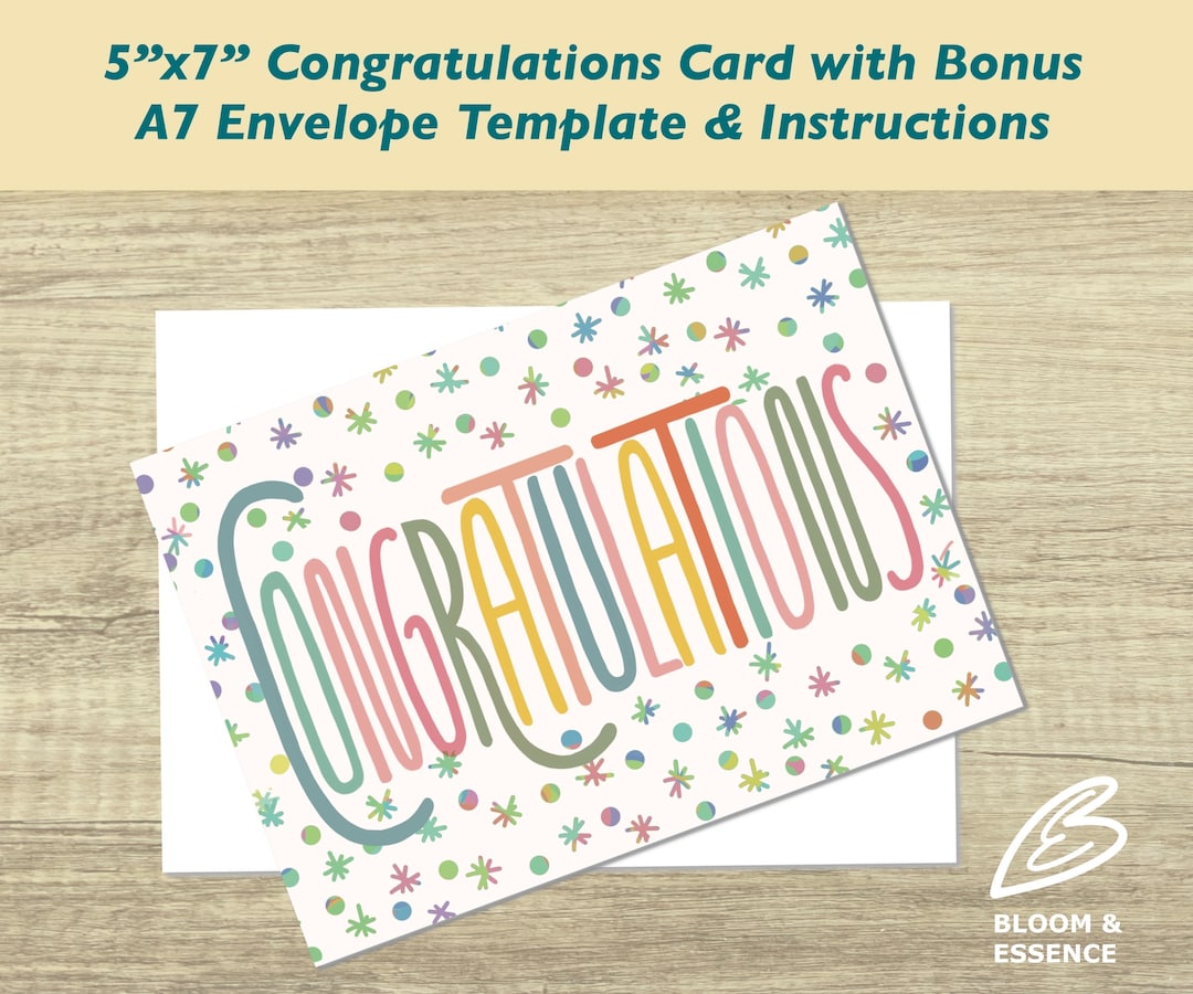 Congratulations Greeting Card Instant Digital Download Printable 5”x7 ...