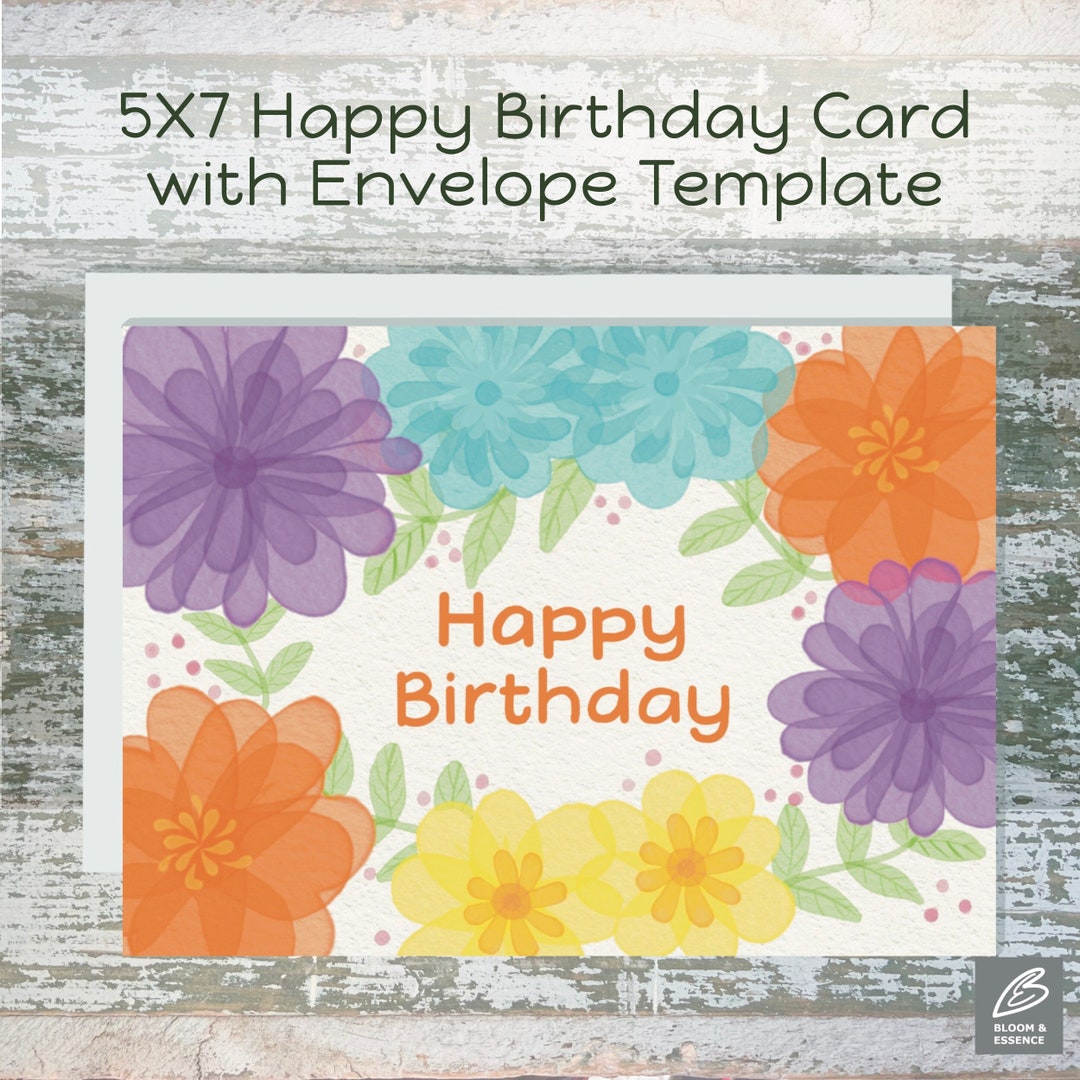 Printable Happy Birthday Card 5x7 Blank Handmade Floral - Etsy
