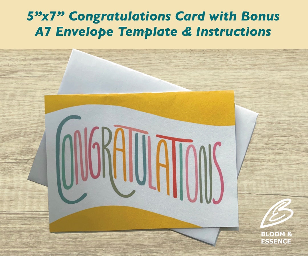 Congratulations Greeting Card Instant Digital Download Printable 5”x7 ...
