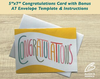 Printable Congratulations Card With Envelope, Digital Instant Download ...