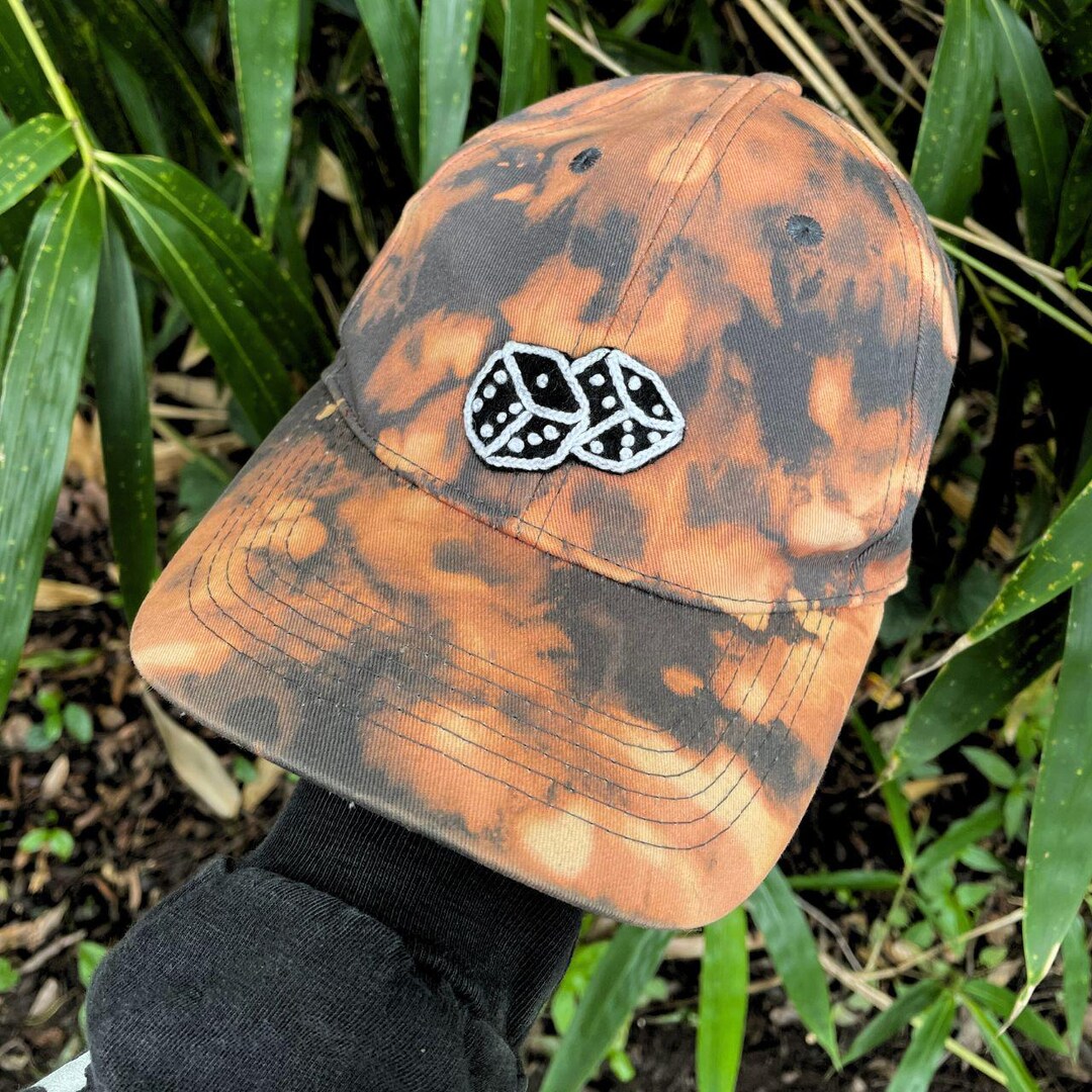 Reworked Grey Reverse Bleach Baseball Cap With Hand-embroidered Dice ...