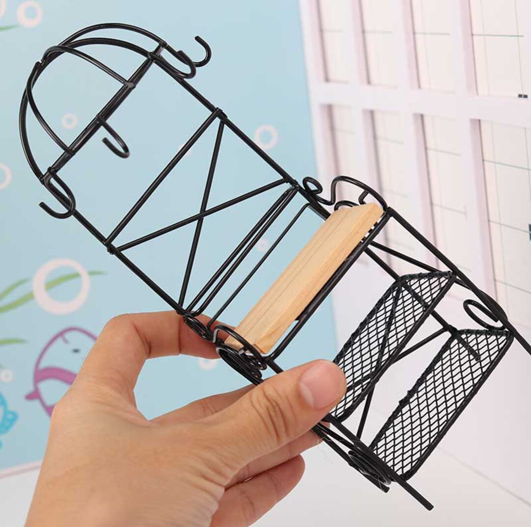 1:12 Scale Real Mini Cooking Kitchen Black Metal Pan Stand Rack With ...