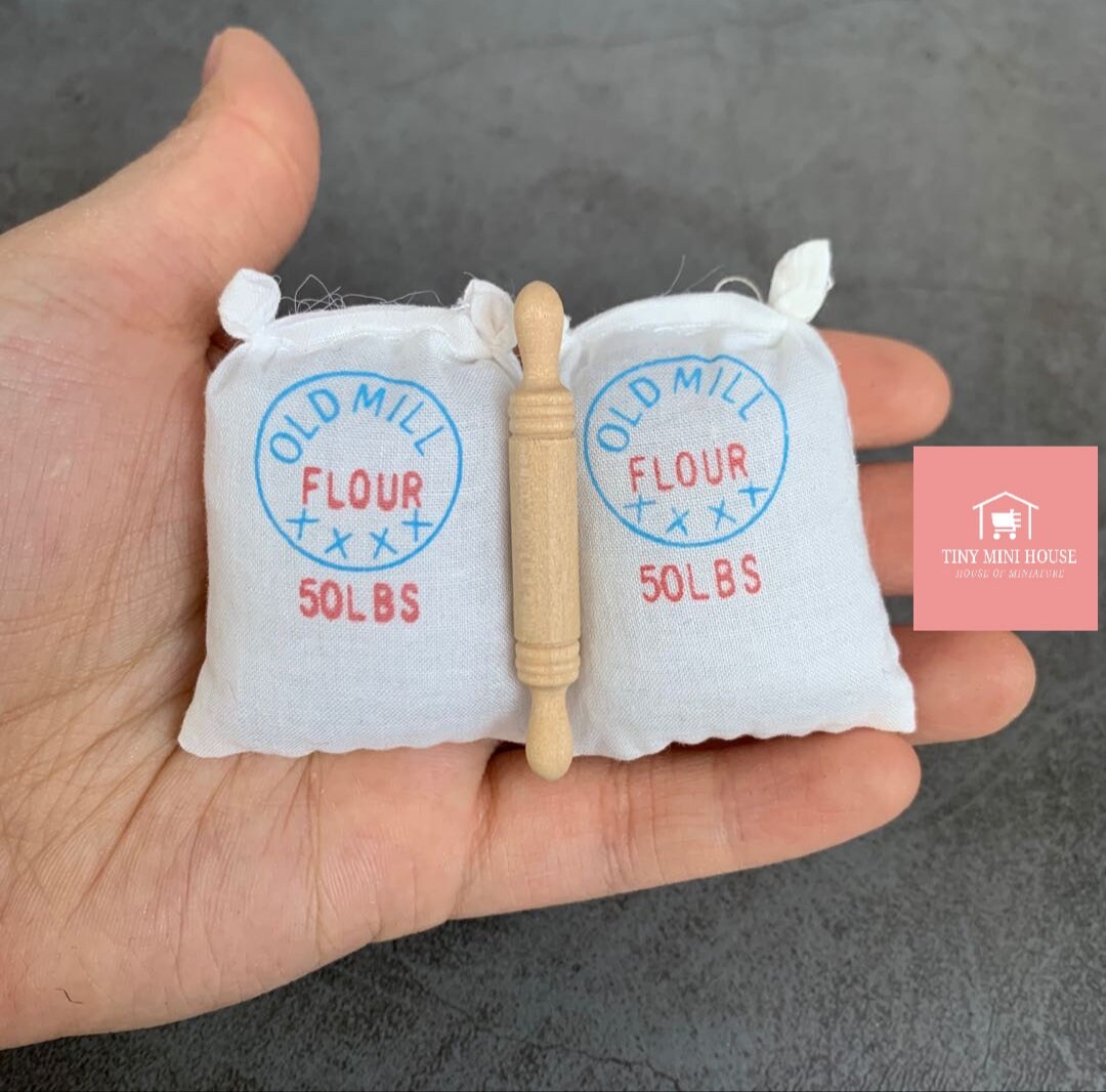 Real Miniature Cooking: Mini Flour Sacks and Rolling Pin for - Etsy