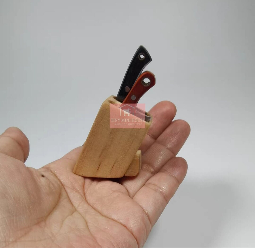 Real Miniature Knives With Wooden Holder Set for Cook Tiny Food Perfect ...