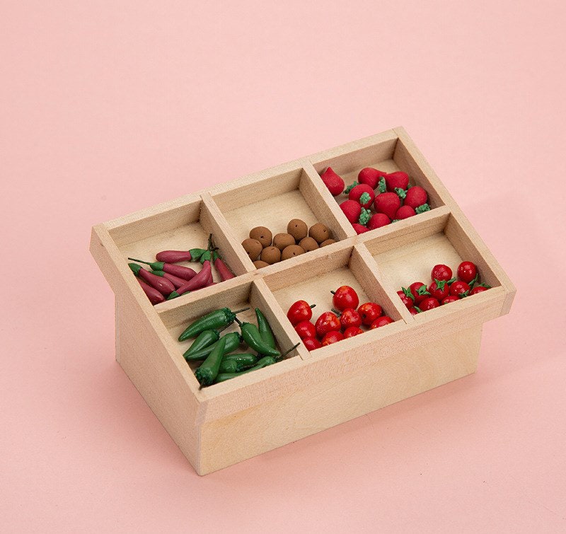 Miniature Real Wooden Fruit and Vegetables Stand Stall Dollhouse ...
