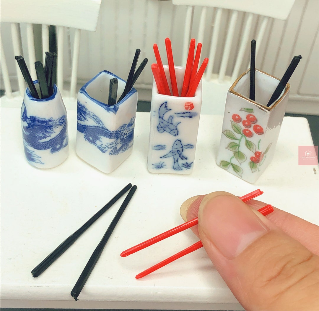 Real Ceramic Chopsticks Miniature and Stand Set for Eat Mini Food - Etsy