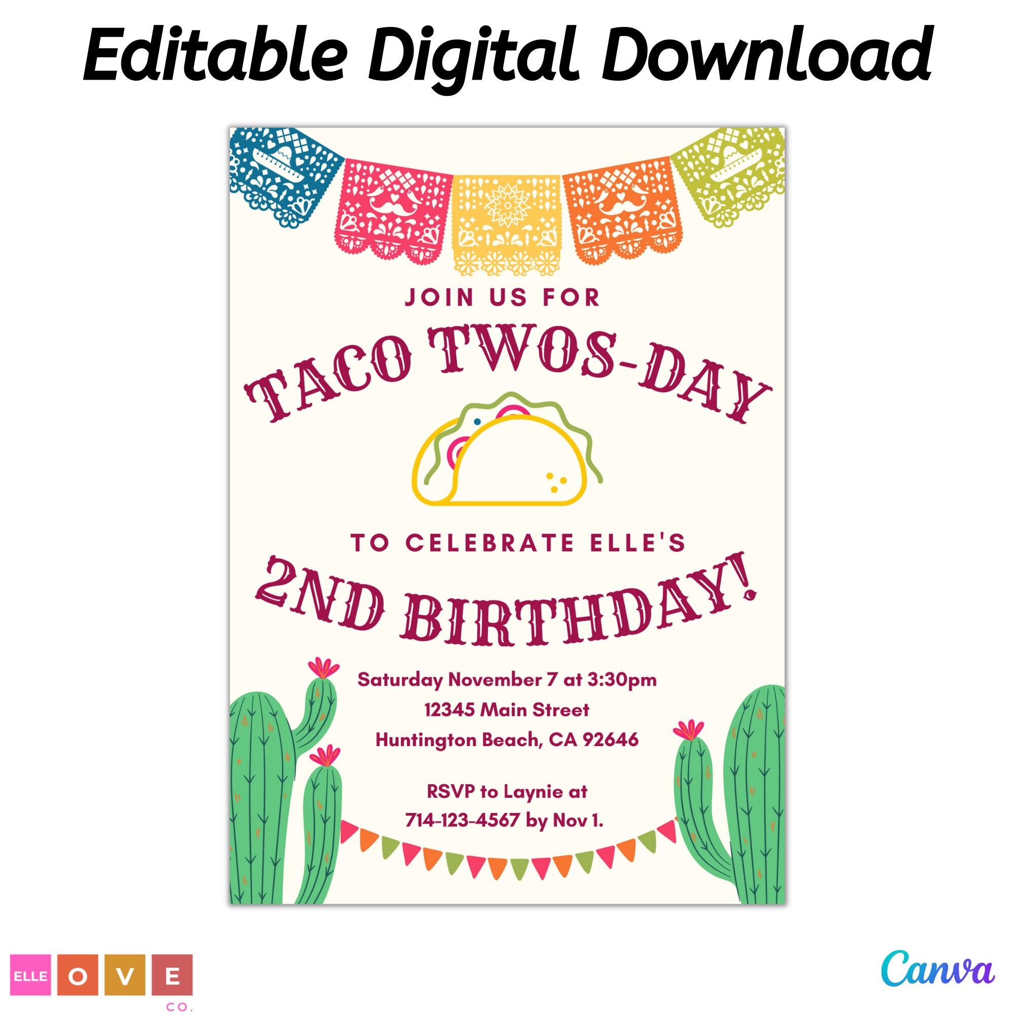 Taco Twos-day 2nd Birthday Invite, Second Birthday Taco Tuesday Themed ...