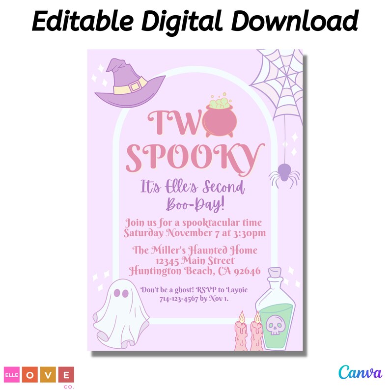 TWO Spooky Pastel Halloween Themed 2nd Birthday Invitation, Spooky ...