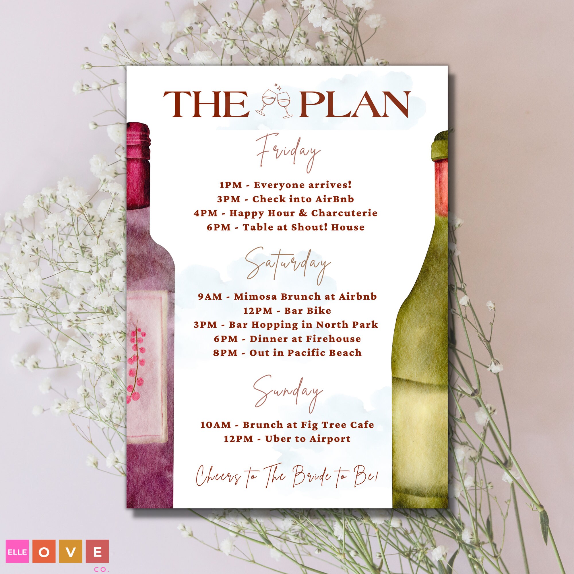 Wine Weekend Bachelorette Party Invitation & Agenda Digital Download ...