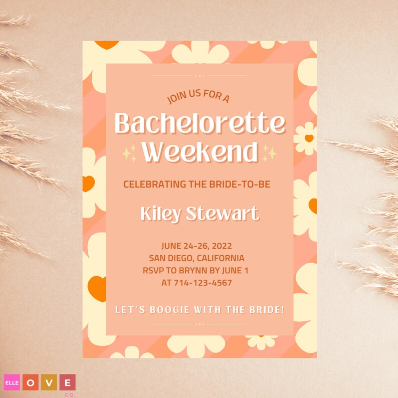 Groovy Flower Retro Bachelorette Party Invitation, Disco Floral Bach ...